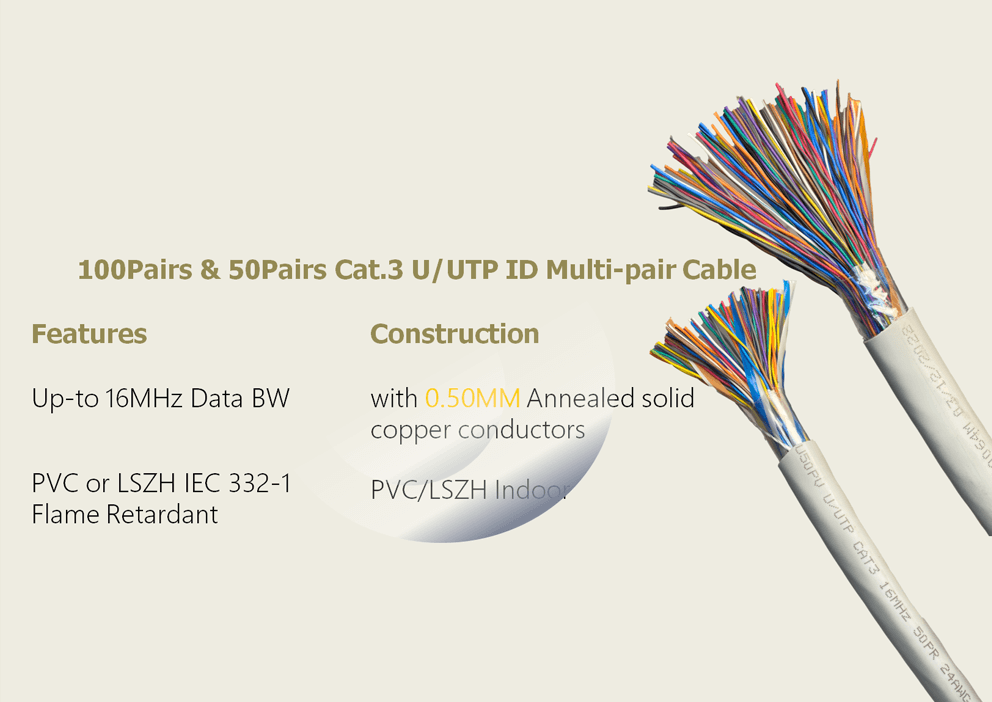 Multi-pair Cat.3 Indoor Data Cables, PVC CMX or LSZH-FR Sheathed ...